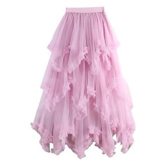 Generic Jupe en tulle multicouche pour femme - Jupe longue en tulle - Jupe de plage pour femme, rose, Taille unique