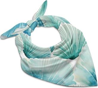 Generic Foulard carré en soie bleu sarcelle aquarelle coquillage écharpe légère pour cheveux respirant cadeau pour homme et femme, multicolore, 46x46cm