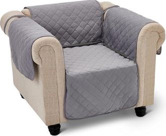 Amazon Basics Funda Impermeable para Sillón, Funda de Sofá 1 Plaza, Protector Reversible Lavable, Gris/Gris Claro