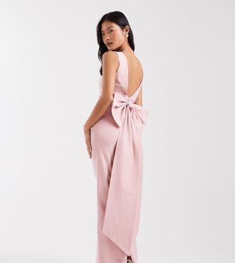 Tfnc Petite Robe longue pour demoiselle dhonneur en bengaline &agrave; noeud amovible dans le dos - Rose