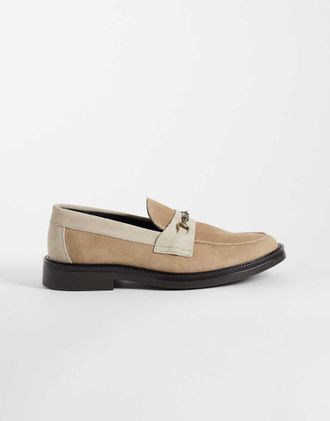 Noak Mocassins fabriqu&eacute;s au Portugal en daim avec mors griff&eacute; - Taupe-Neutral