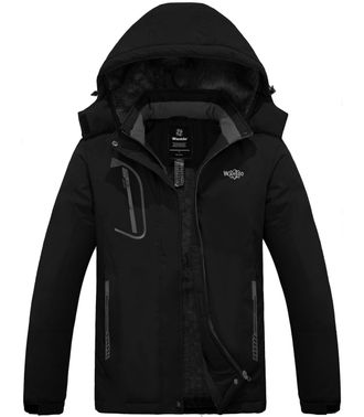 Wantdo Damen Berg Ski Jacke W&auml;rmer Winter Fleece M&auml;ntel Wasserdichter Atmungsaktive RegenM&auml;ntel Outdoor Kapuzen Windbreaker Jacken Schwarz XXL