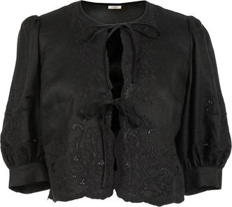 Twinset Femme, Blouses et Chemises, Noir, Taille: 38 FR Coprispalle in lino ricamo floreale