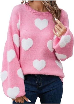 Generic Pull tendance en tricot pour femme Cadeau de Saint-Valentin 2026, rose, XL