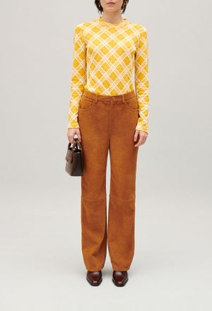 Claudie Pierlot Pantalon cuir su&egrave;de beige fonc&eacute;