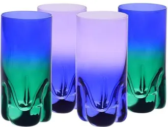 Krosno Verres &agrave; Cocktails, Eau et Jus 300 ml, Lot de 4 - Collection Aurora - Peints &agrave; la main - Cristal sans plomb - Id&eacute;al comme cadeau - Violet et Bleu Mari