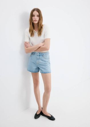 Mango Short en jean droit taille haute bleu clair - Femme - 32 - MANGO