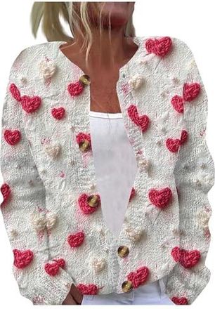 Generic Cardigan d&eacute;contract&eacute; pour femme avec imprim&eacute; de No&euml;l pour la Saint-Valentin 2026, gris clair, 4XL