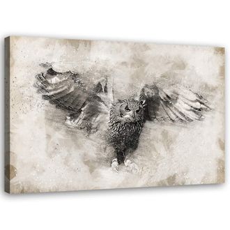 Feeby Leinwandbild XXL Eule Wandbild Kunst Vogel Beige 120x80 cm