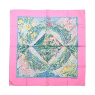 Herm&egrave;s Pre-owned Carr&eacute; 90 Giverny Soie Foulard - Femme - Pre-owned - Rose - Taille: ONE Size