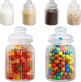 Relaxdays Vorratsgl&auml;ser 6er Set, 1000 ml, Deckel, f&uuml;r Lebensmittel in K&uuml;che, Hochzeit Candy Bar Zubeh&ouml;r, luftdicht, klar