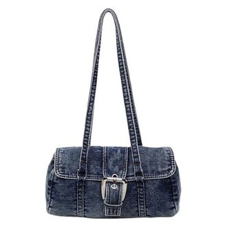 Generic Sac &agrave; bandouli&egrave;re carr&eacute; en denim de couleur unie avec poign&eacute;e sur le dessus pour femme, voyage, shopping, usage quotidien, bleu clair, 300.00x160.00x9