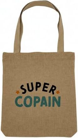 Fabulous Sac Shopping Tote Bag Aspect Lin - Super Copain Meilleur Ami Enfant - Sac de Courses Toile Epaisse 360g Beige Naturel Cabas Port&eacute; Epaule Solide Imprim