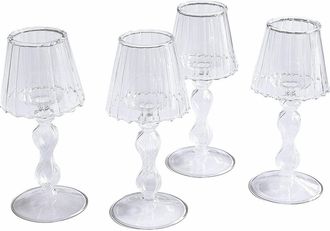 Loberon Kerzenhalter 4er Set Jouval, Raffinierte Tischlampen-Optik, für Teelichter & Stumpenkerzen, Kerzenständer, Dekoration, Glas, klar