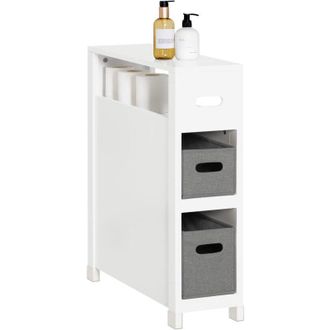 SoBuy BZR83-W Meuble de Rangement Salle de Bain &Eacute;troit, Support Papier Toilette, Armoire Toilettes wc avec 2 Paniers Amovibles Rangement Polyvalente pour