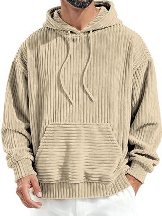 Generic Sweats &agrave; capuche en velours c&ocirc;tel&eacute; pour homme - Pull &agrave; capuche vintage en velours c&ocirc;tel&eacute; tendance et d&eacute;contract&eacute; avec poche - Tenue dautomne quotidien