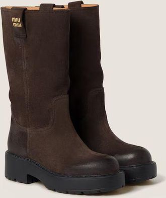 Miu Miu Chunky-Sole Suede Ankle Boot - Brown