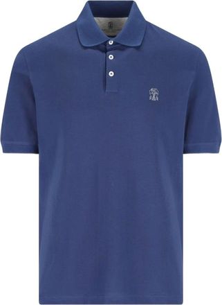 Brunello Cucinelli Homme, Tops, Bleu, Taille: XL Polo en coton avec broderie logo