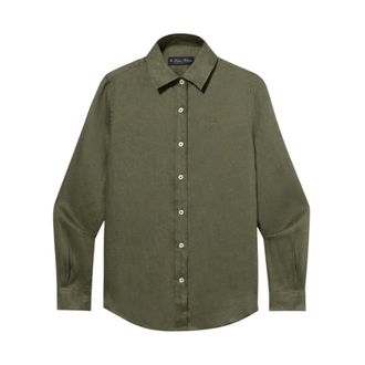 Brooks Brothers Femme, Blouses et Chemises, Vert, Taille: 42 FR Chemise en lin avec logo