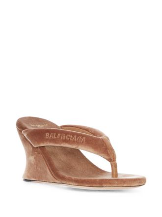 Balenciaga Velvet Thong Wedge Sandal - Brown