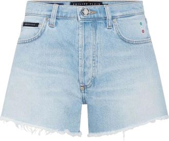 Philipp Plein Femme, Shorts, Bleu, Taille: W27 Shorts &agrave; logo appliqu&eacute;