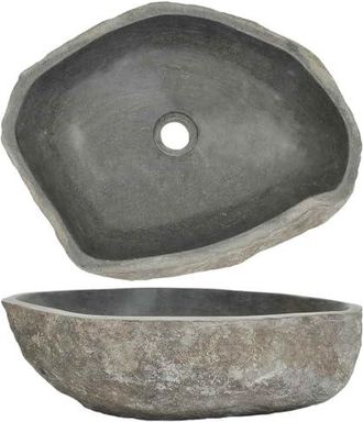 vidaXL Lavabo de Salle de Bain, 45-53x34-41x15 cm, Pierre Naturelle, Ovale, Vasque, Lavabo, Bol de Lavage Décoratif, Vasque en Pierre Artisanale, Plan de Sal
