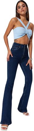 Trendyol Damen Trendyol Damen-jeans, Hohe Taille, Ausgestelltes Bein Hose Täglich, Dunkelblau, 42