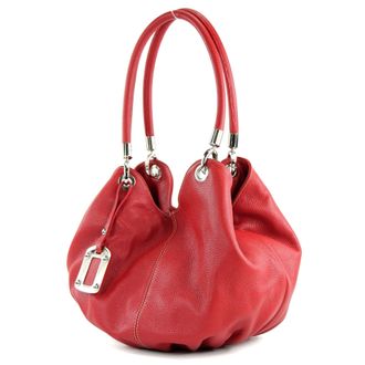 modamoda.de 228 Damen Leder Schultertasche Hobo bag handmade in Italy, Farbe:Rot