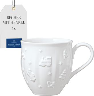 Villeroy & Boch Toys Delight Royal Classic Becher mit Henkel, große Tasse mit Reliefmuster, Premium Porzellan, 0,5 L, weiß, 1 Stück (1er Pack)