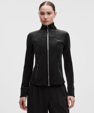 lululemon Define Jacke Samt f&uuml;r Frauen - Gr&ouml;&szlig;e 0 in Black/Mirror Silver