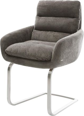 DELIFE Schwingstuhl Abelia-Flex mit Armlehnen Freischwinger flach Edelstahl Bouclé Soft Schlamm