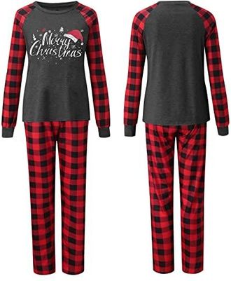 Generic Haut chemisier + pantalon imprimé à carreaux pour femme de Noël 2026, Rouge, XL