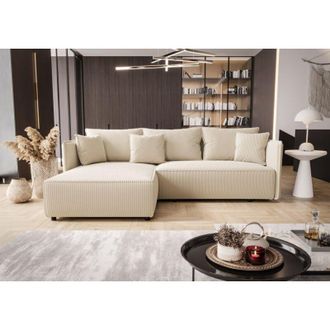 Fun Möbel Ecksofa Schlafsofa evora Stoff Poso Creme Ottomane Links