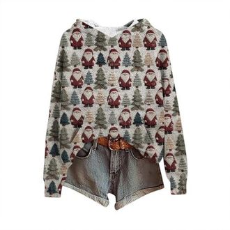 Generic Sweats de Noël pour femmes, sweats à capuche amusants pour femmes, pulls surdimensionnés imprimés de Noël à manches longues, pull ample et décontracté