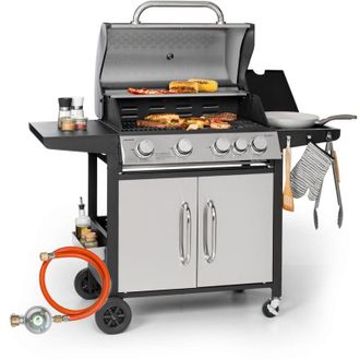 Klarstein Klarstein - Barbecue Gaz Camping 5 Br&ucirc;leurs &agrave; Gaz, Plancha au Gaz 5 Anneaux de 17.1 kW, Gril &agrave; Gaz en Acier Inoxydable, bbq Exterieur avec Feu a Gaz