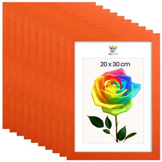 MG Design 10er Set Bilderrahmen 20 x 30 cm - Fotorahmen mit Orange Echtholzrahmen und bruchsicherem Acrylglas, Hoch & Quer zum Aufh&auml;ngen, zum Aufstellen