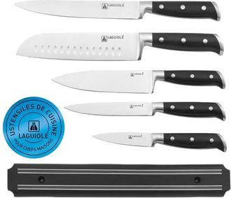 Laguiole Set aus 5 Messern + Magnetleiste Enzo