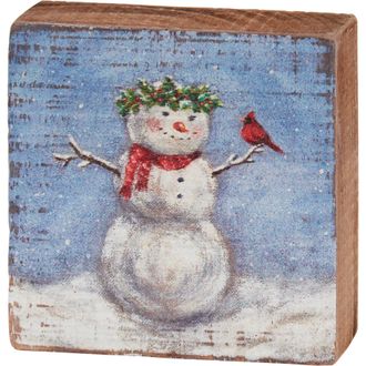 Primitives By Kathy Rustikales Holzschild Schneefrau mit Kardinal, 7,6 x 7,6 x 2,5 cm