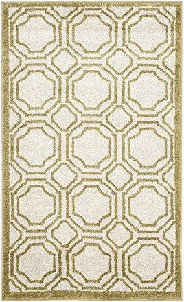 Safavieh Geometrisch Teppich für Wohnzimmer, Esszimmer, Schlafzimmer - Amherst Collection, Kurzer Flor, Elfenbein und Hellgrün, 76 X 122 cm