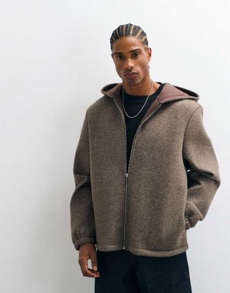 Asos extrem oversized texturiertes Kapuzensweatshirt mit Rei&szlig;verschluss in Braun