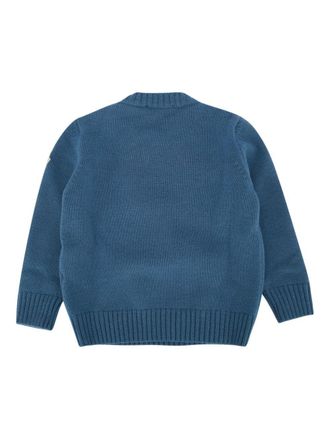 Moncler Boys Sweater With Teddy Embroidery Blue Virgin Wool