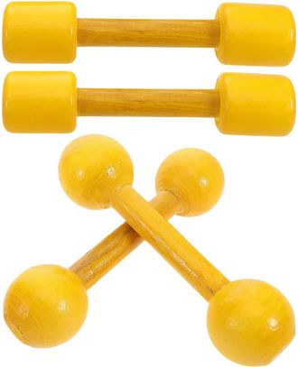 Cabilock 4 Stück Holzhanteln mit Gelben Quadratischen und Runden Köpfen Handgerechte Griffe Geeignet für Kleinkinder Vielseitig für Fitness Spiel und Frühes Tr