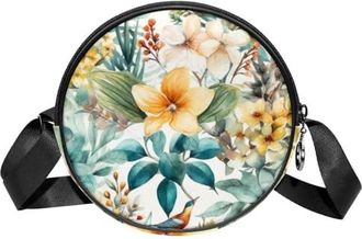 Generic Petit sac &agrave; bandouli&egrave;re rond pour femme, motif floral avec fermeture &eacute;clair, bretelles r&eacute;glables, style d&eacute;contract&eacute;, pour femmes et filles