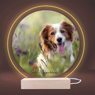 Indigos UG LED Lampe personalisiert - Hund - rund - personalisierte Lampe - mit Foto & Wunschtext - Geschenk - Acrylglas 14x14 cm - optionale Lampe warmweiss