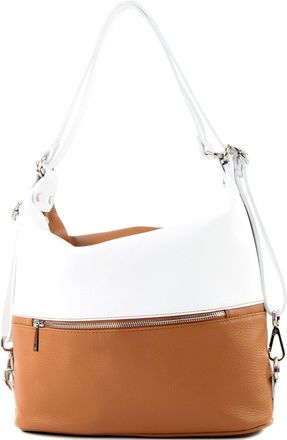 modamoda.de T189 Damen Leder Rucksack Damentasche 2in1 handmade in Italy, Farbe:Camel/Wei&szlig;