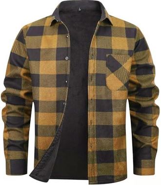 Generic Chemise &agrave; carreaux boutonn&eacute;e &agrave; manches longues pour homme, chemise boutonn&eacute;e en tartan &agrave; carreaux avec poche de poitrine et col rabattable, haut d&eacute;con