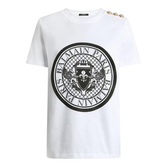 Balmain 3-Knopf T-Shirt - - Tops - Damen - Wei&szlig; - S