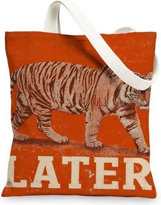 Generic Sac fourre-tout vintage en toile motif tigre, sac de courses artistique, réutilisable, léger et lavable pour la plage, la salle de sport, les voyages,