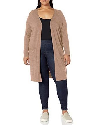 Amazon Essentials Cardigan Léger à Manches Longues et Ouvert sur le Devant (Disponible en Grande Taille) Femme, Fauve, 6XL Grande taille