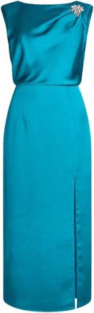 Liu Jo Robe Mi-longue en Satin avec Broche - Femme - Robes - Vert - Taille: 40 FR
